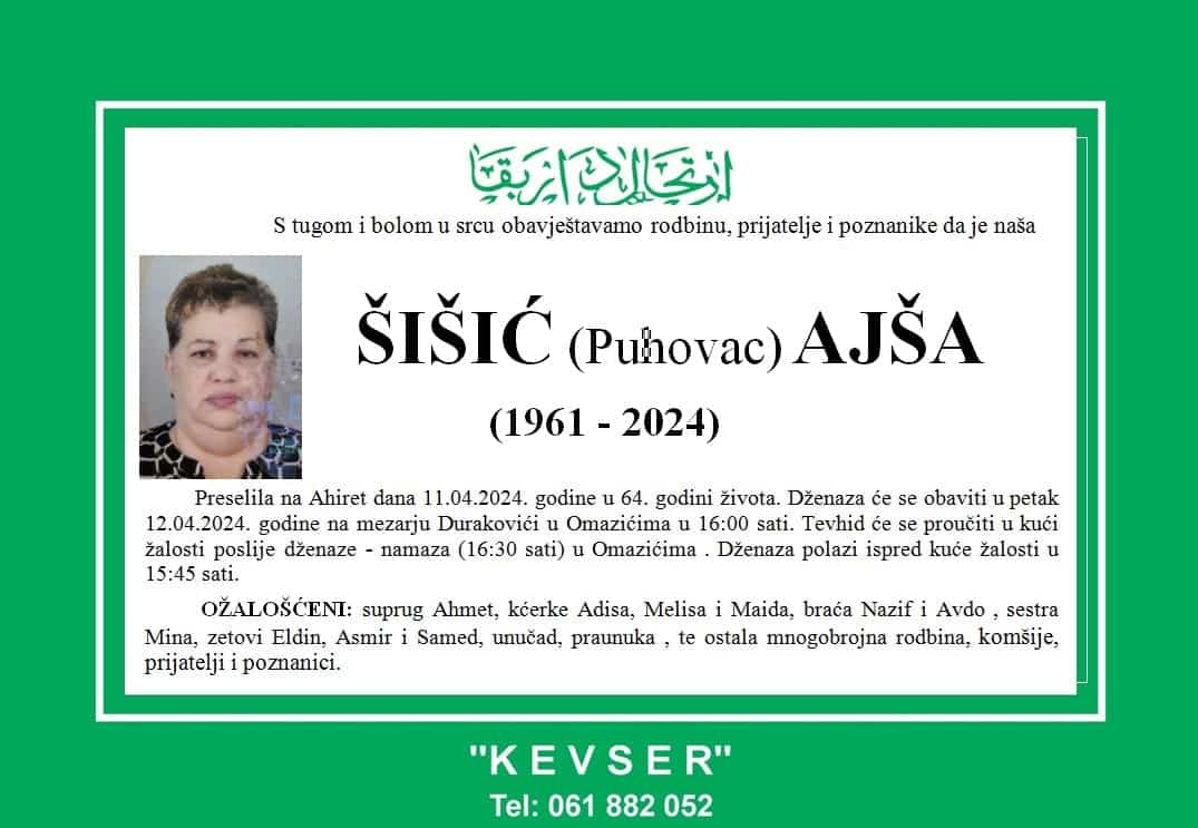 Na Ahiret preselila Šišić (Puhovac) Ajša