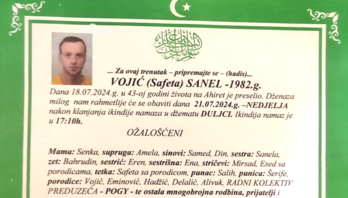 U 43. godini života na Ahiret preselio Vojić (Safeta) Sanel
