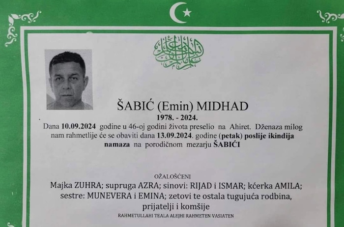 Na Ahiret preselio Šabić (Emin) Midhad
