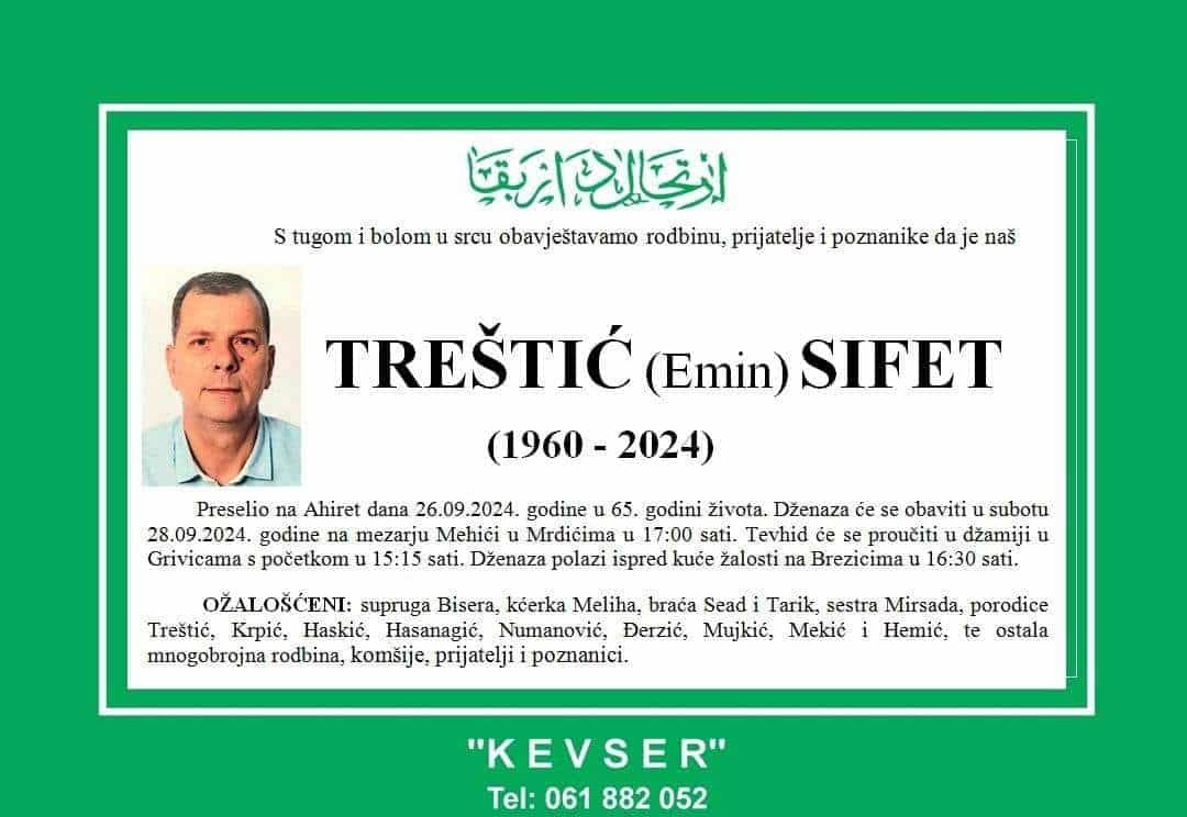 Na Ahiret preselio Treštić (Emin) Sifet